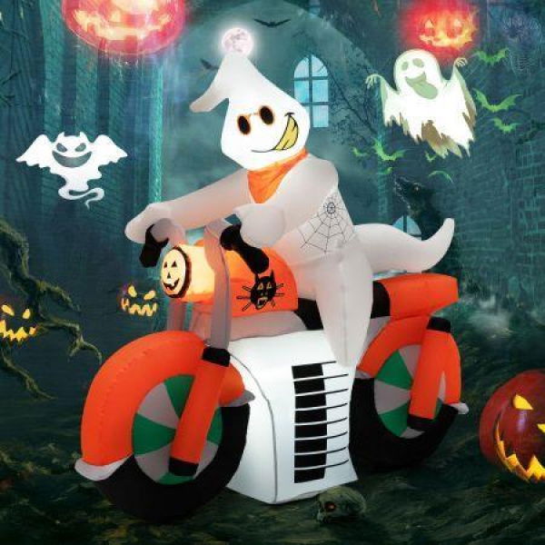 155CM Tall Halloween Inflatable Ghost Riding On Motor Bike | RedTicket