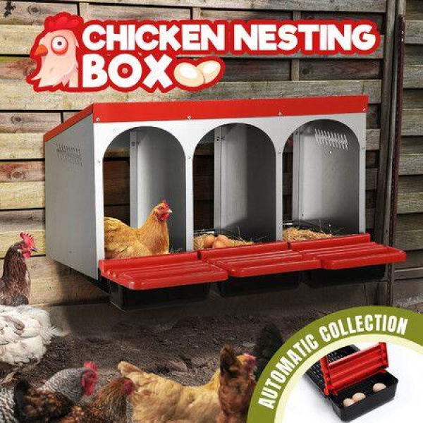 3 Compartment Nesting Box Chicken Hen Roll Away Laying Nest Boxes Chook ...
