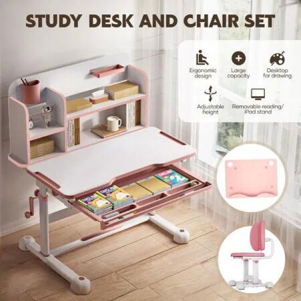 Children Desk Chair Set Kids School Student Study Table Ergonomic ...